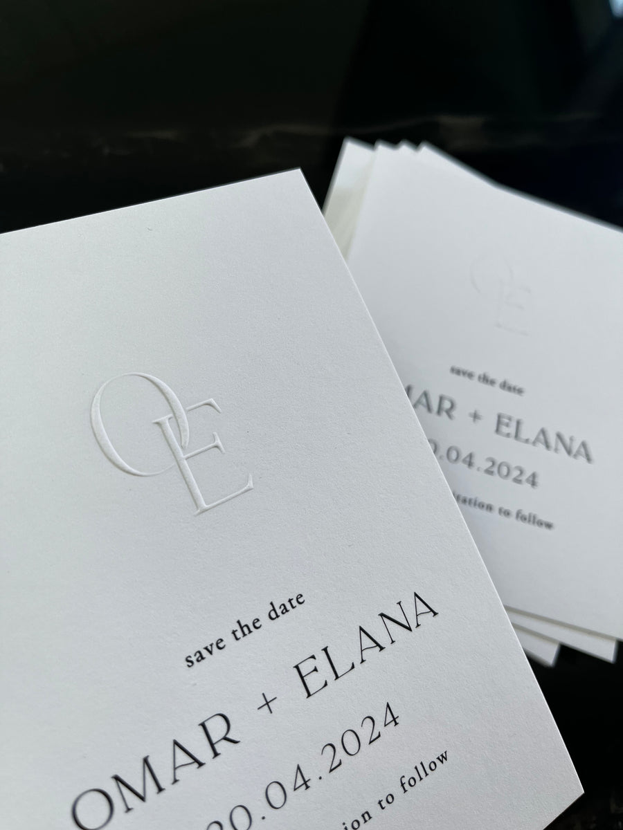 Emboss Monogram Save The Date Card – PaperJamStudio